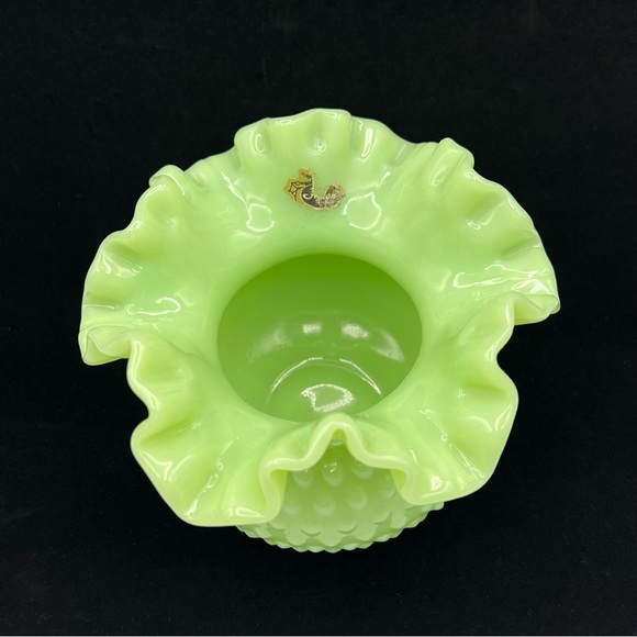 Fenton | Accents | Fenton Uranium Green Milk Glass Hobnail Ruffled Rose ...
